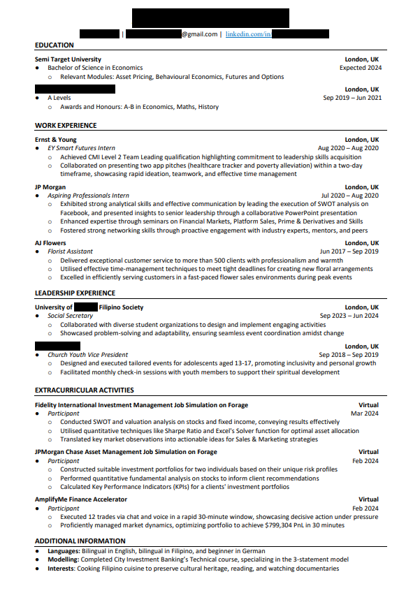 Resume for Asset Management | Wall Street Oasis